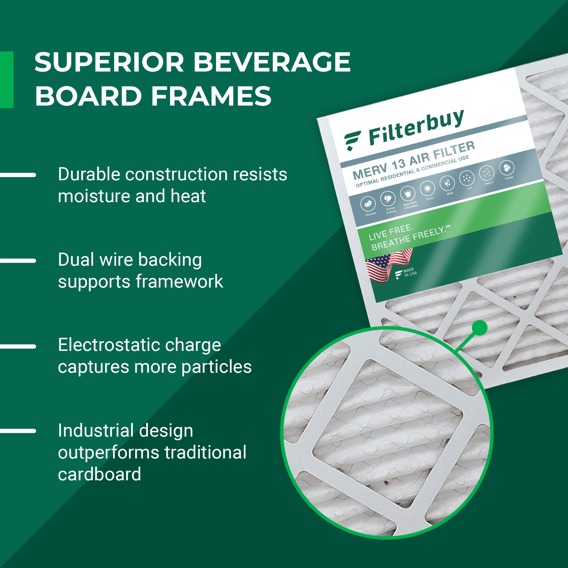 20x20x1 MERV 13 Pleated Air Filter | Filterbuy